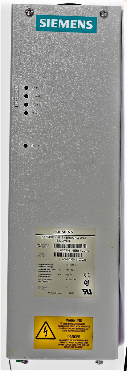SIEMENS ­-­ 6SE7031-6EB87-2DA0 ­-­ BRAKING UNIT 100kw – Iron Wing Parts
